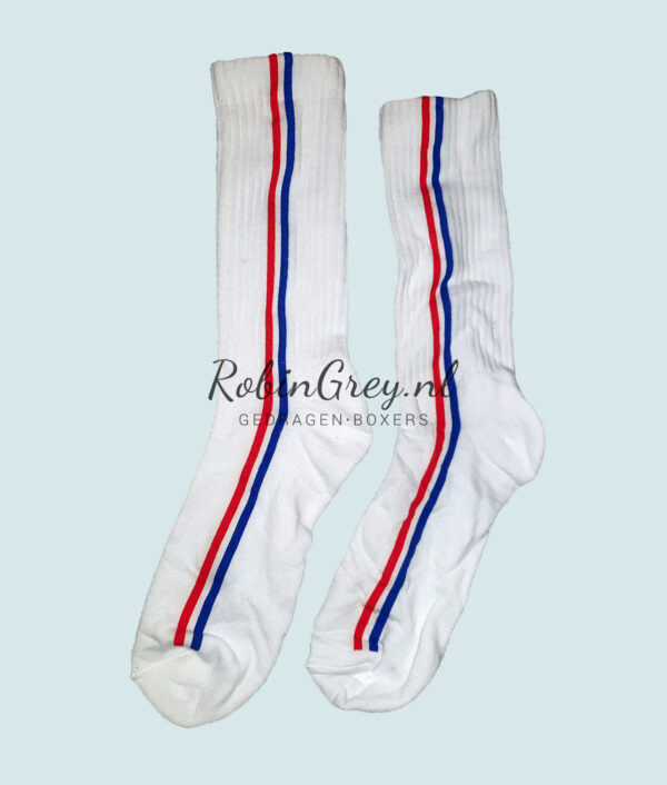 Witte sokken met rood-blauwe strepen - Robin Grey